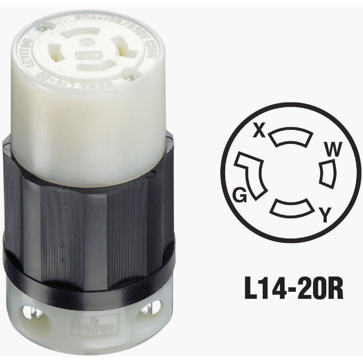 Leviton 20A 125V/250V 4-Wire 3-Pole Industrial Grade L14-20R Locking ...