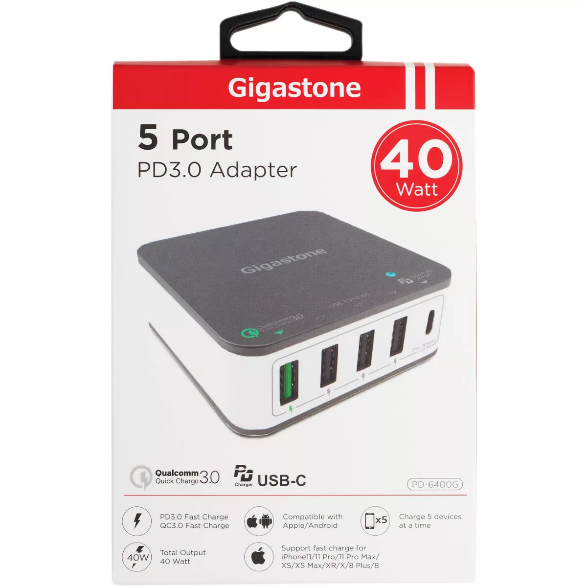 Gigastone Type-C PD3.0 5-Port Black & White Wall Charger | Do it Best