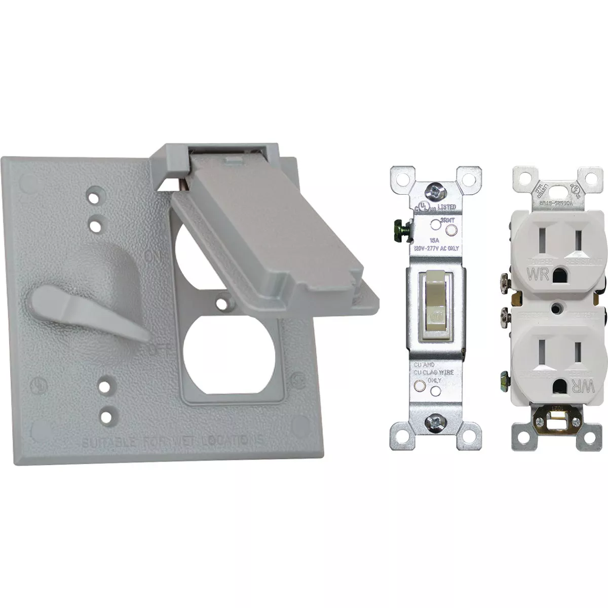 Southwire Dual Gang Gray Weatherproof Cover with 15A Switch and Duplex ...