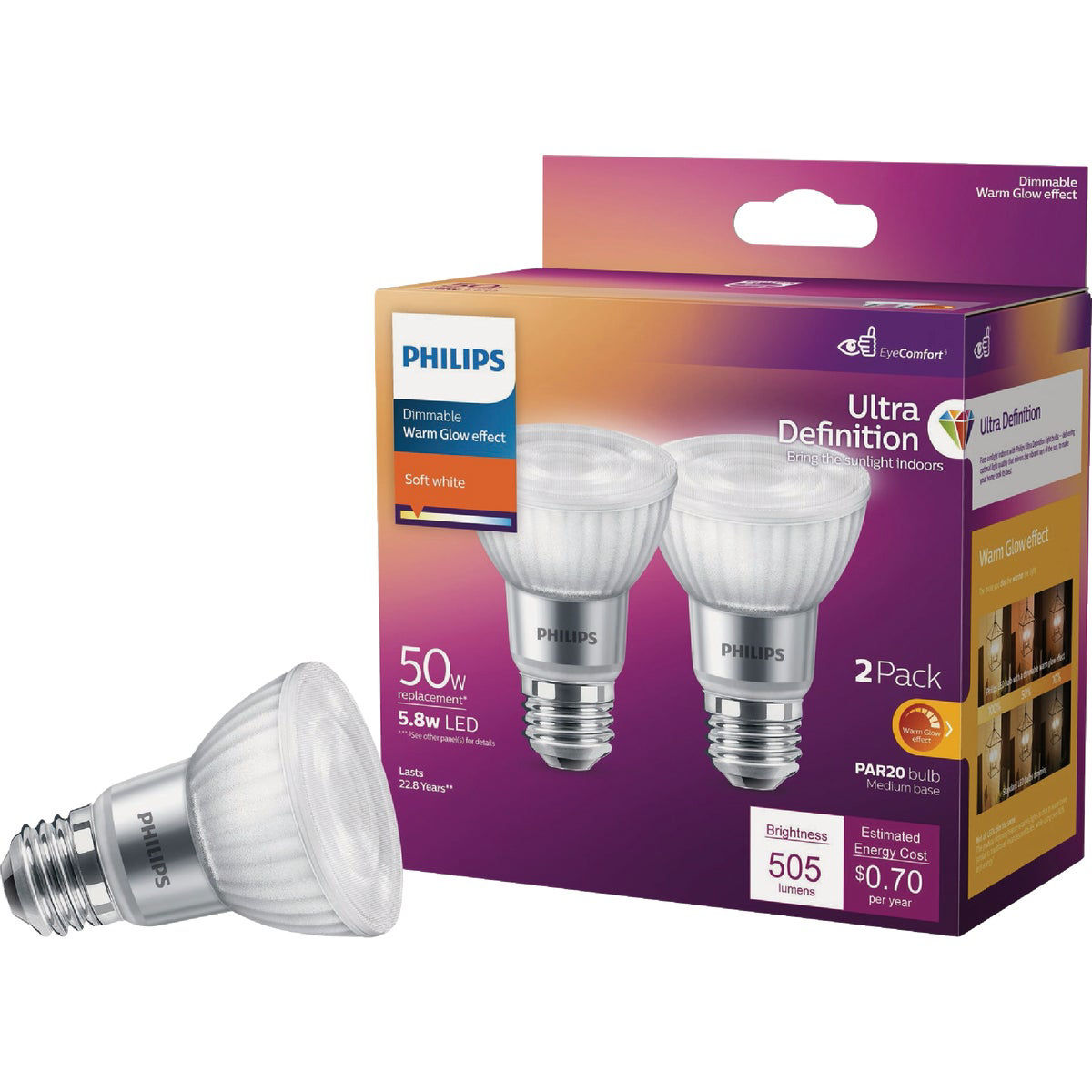 Philips Ultra Definition Warm Glow 50W Equivalent PAR20 Medium Soft ...