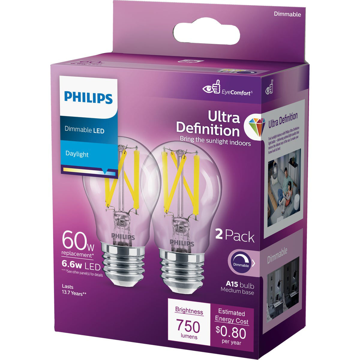 Philips Ultra Definition 60W Equivalent Daylight A15 Medium Dimmable ...