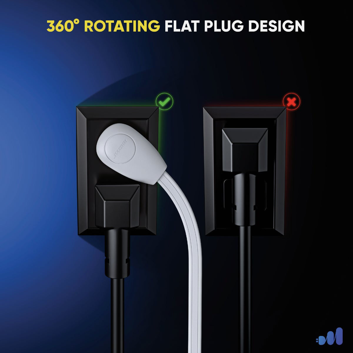 Maximm 1 Ft. 16/2 White 3-Outlet 360 Deg. Rotating Plug Extension Cord ...