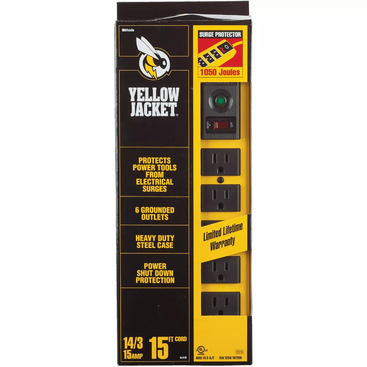 Yellow Jacket 6-Outlet 1440J Hi-Vis Yellow Surge Protector Strip with ...