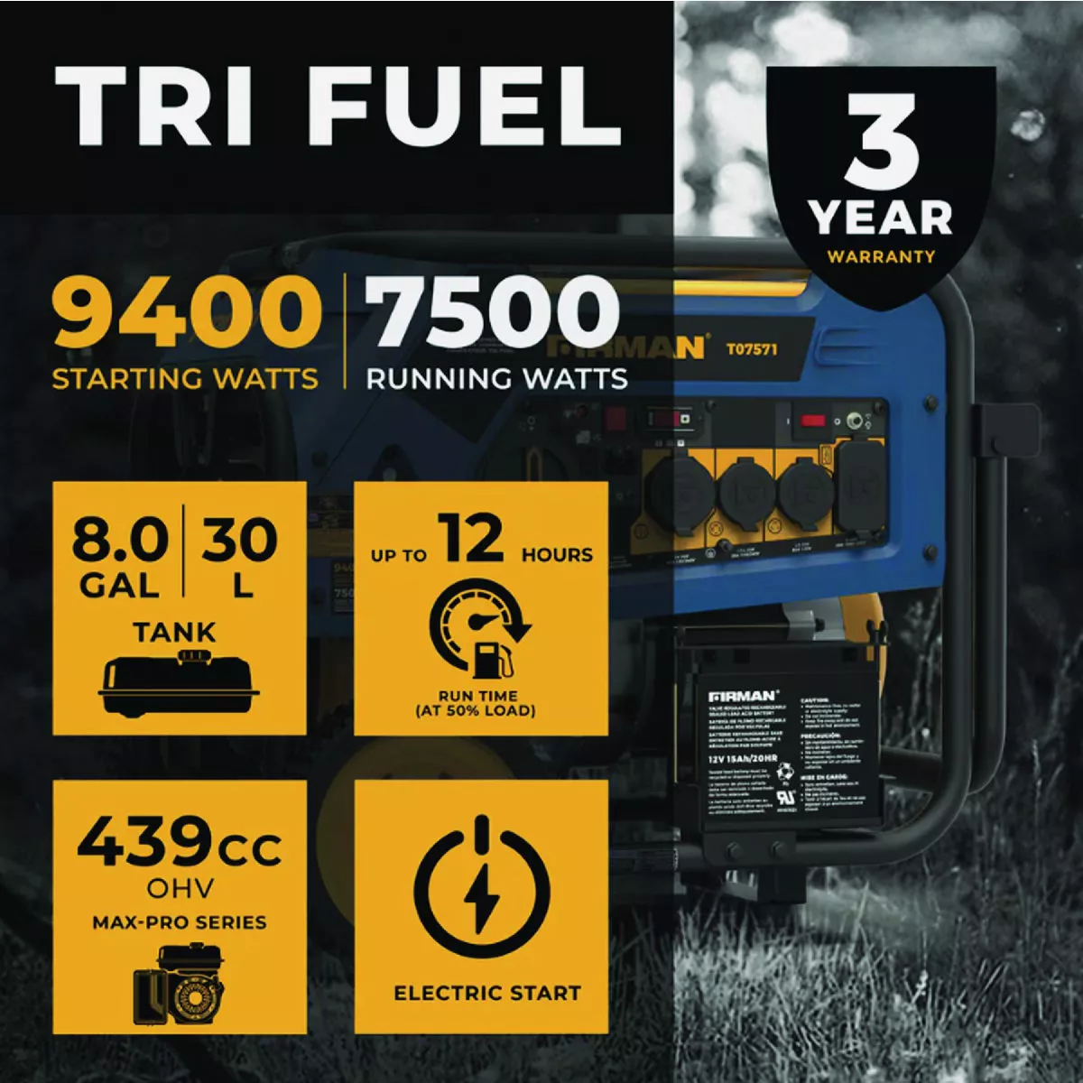 Firman 7500W Tri Fuel Electric Start Portable Generator | Do it Best