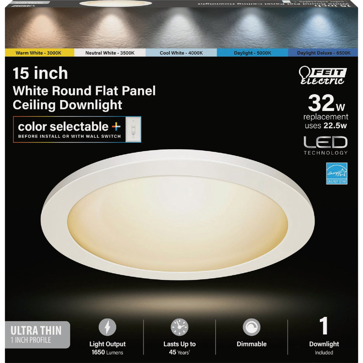 Feit Electric Edge-Lit 15 In. White Round 6-Way LED Flush Mount Light ...