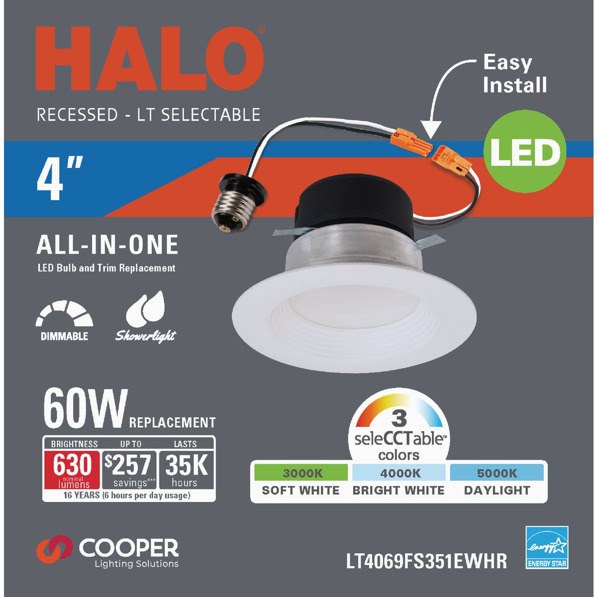 Halo 4 In. Retrofit IC/Non-IC Rated White Selectable CCT LED Recessed ...