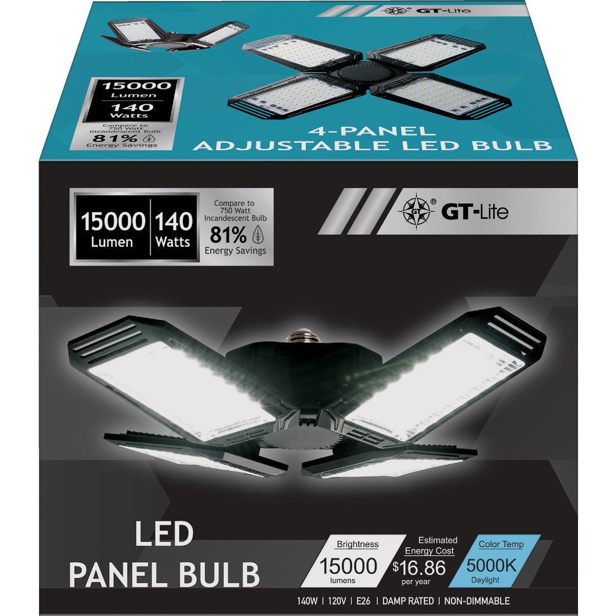 GT-Lite 750W Equivalent Clear 4-Panel Medium Base LED High-Intensity ...