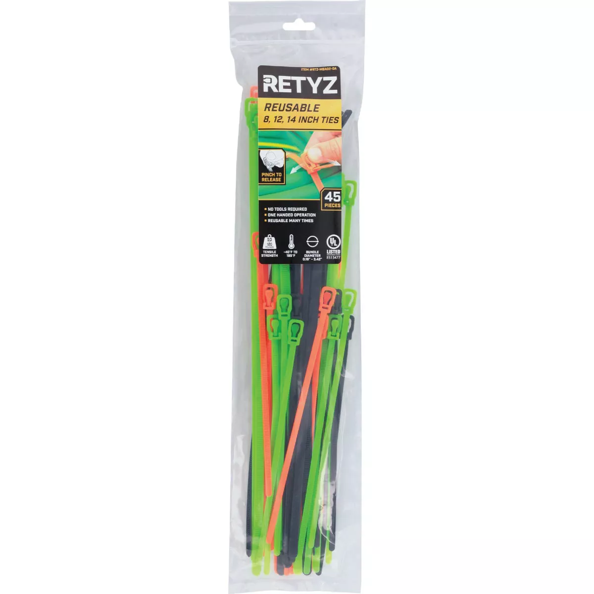 RETYZ EveryTie 8 In./12 In./14 In. Combo Pack Releasable Tie (45-Pack ...