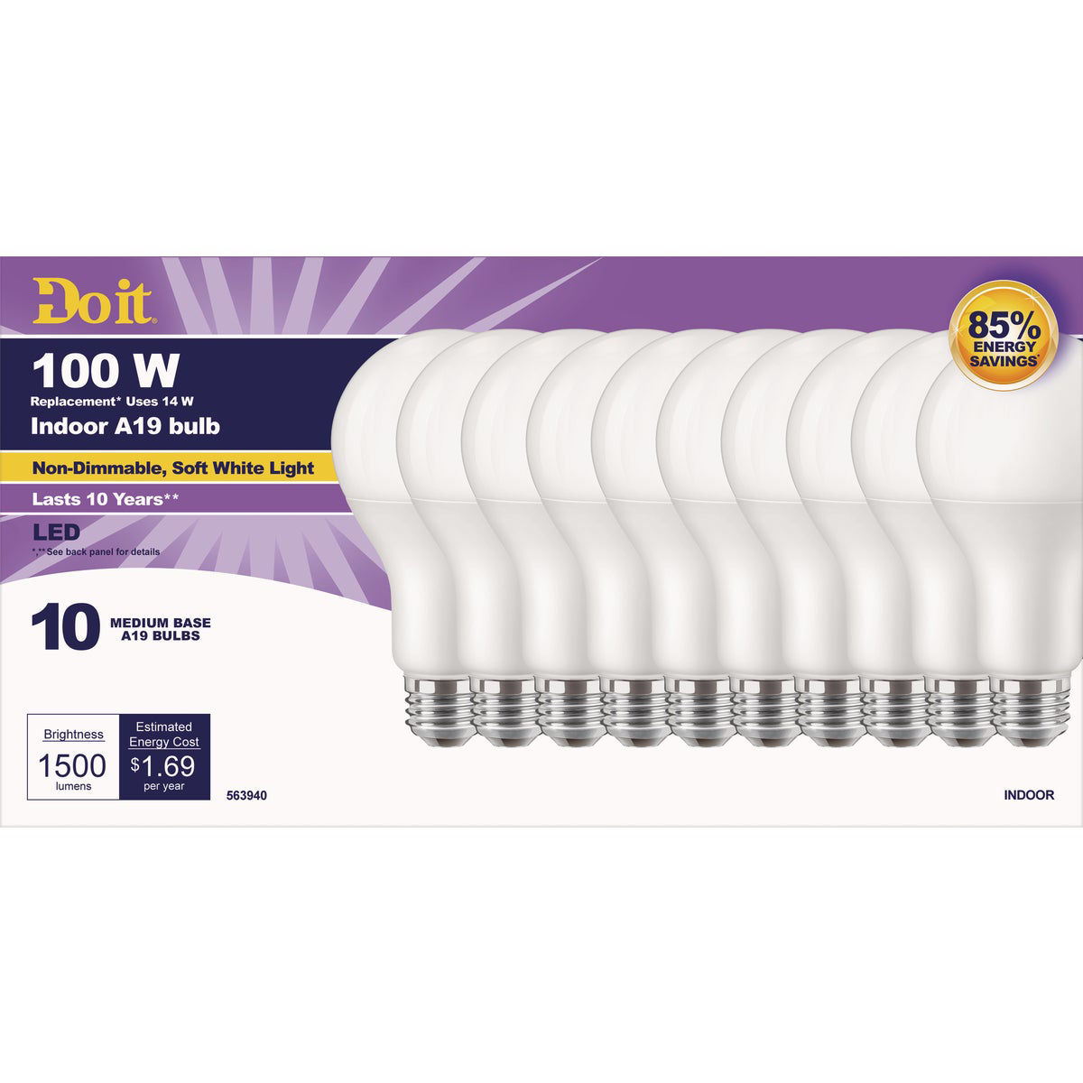 Do it 100W Equivalent Soft White A19 Medium LED Light Bulb (10-Pack ...