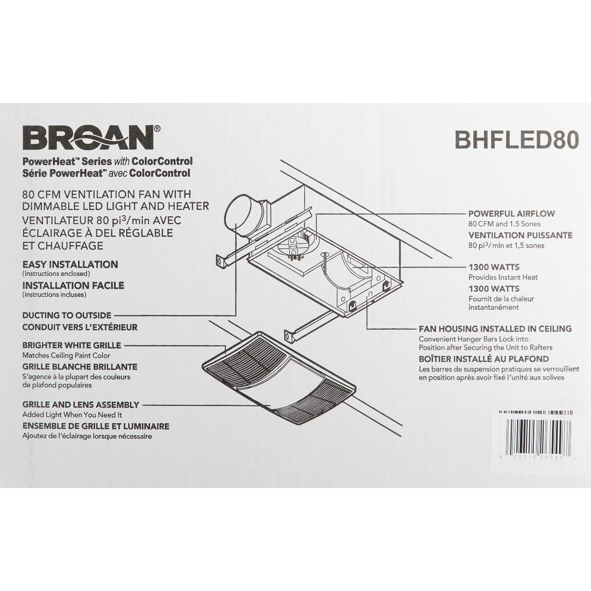 Broan Powerheat 80 Cfm 1 5 Sones 120v Bath Exhaust Fan With Heater