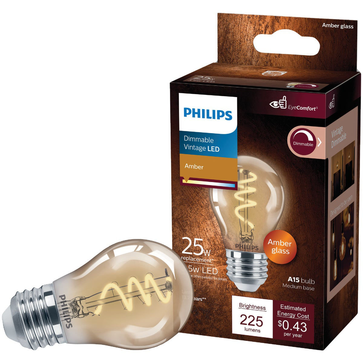 Philips EyeComfort 25W Equivalent Amber A15 Medium Dimmable Vintage LED ...