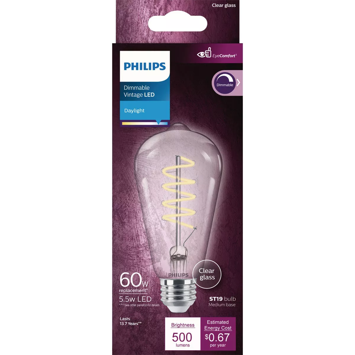 Philips 60W Equivalent Daylight ST19 Medium Dimmable Vintage LED ...