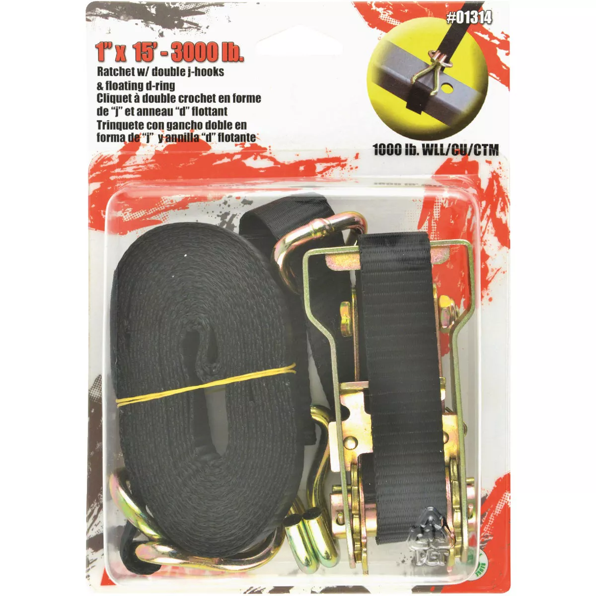 Erickson 1 In. x 15 Ft. 1000 Lb. Ratchet Strap with Floating D Ring ...