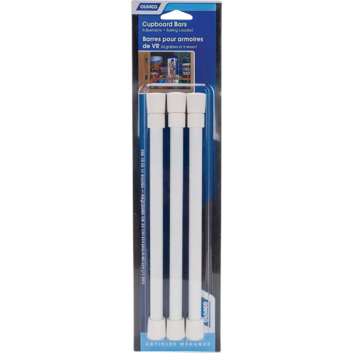 Camco 10 In. to 17 In. RV Adjustable Spring Loaded Cupboard Bars, White ...