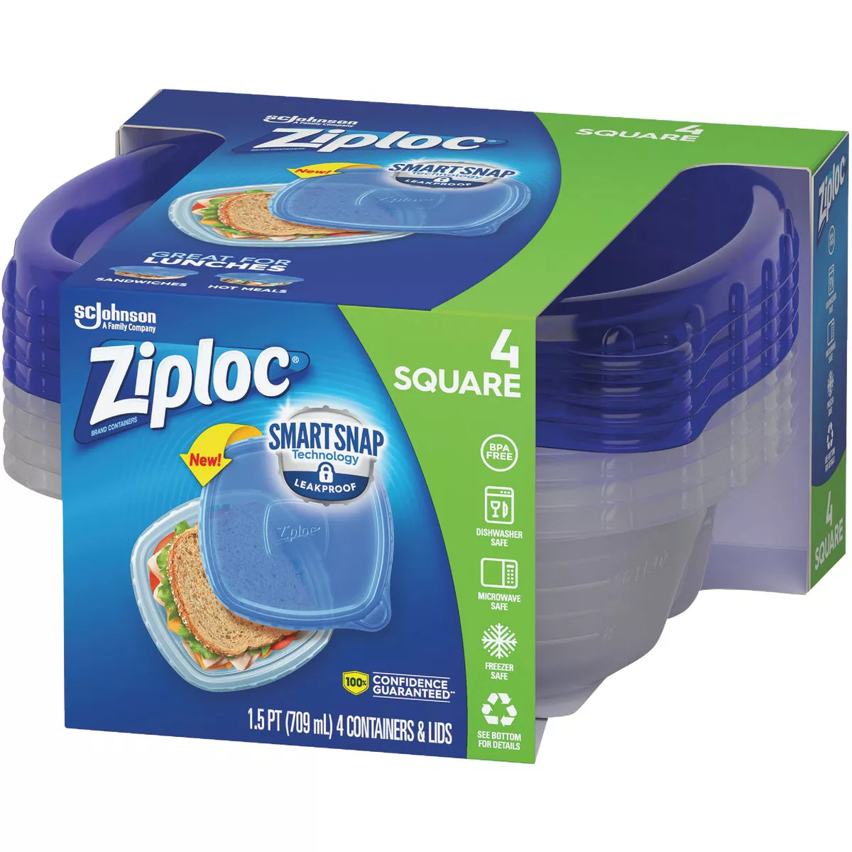 Ziploc 1.5 Pt. Clear Square Food Storage Container with Lids (4-Pack ...