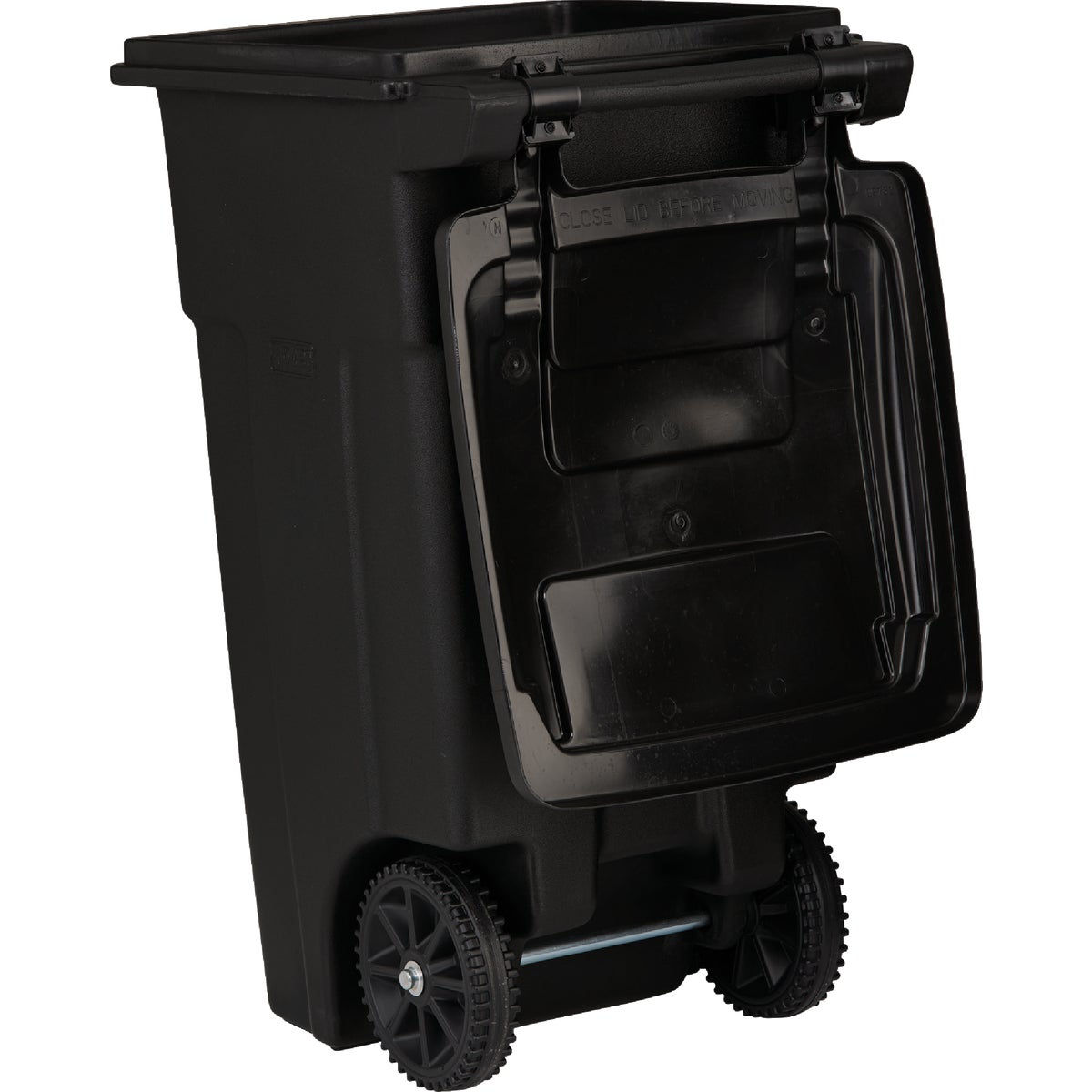 Toter 32 Gal. Black Outdoor Trash Can With Attached Lid and Wheels | Do ...