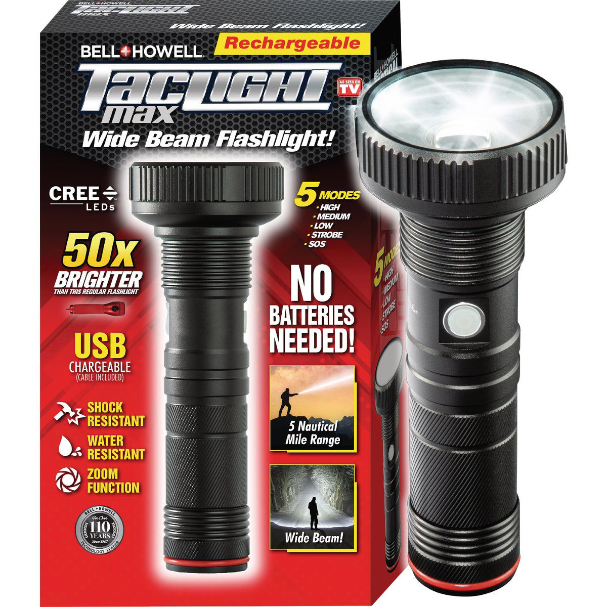Bell+Howell TacLight Max Wide Beam Rechargeable Flashlight | Do it Best