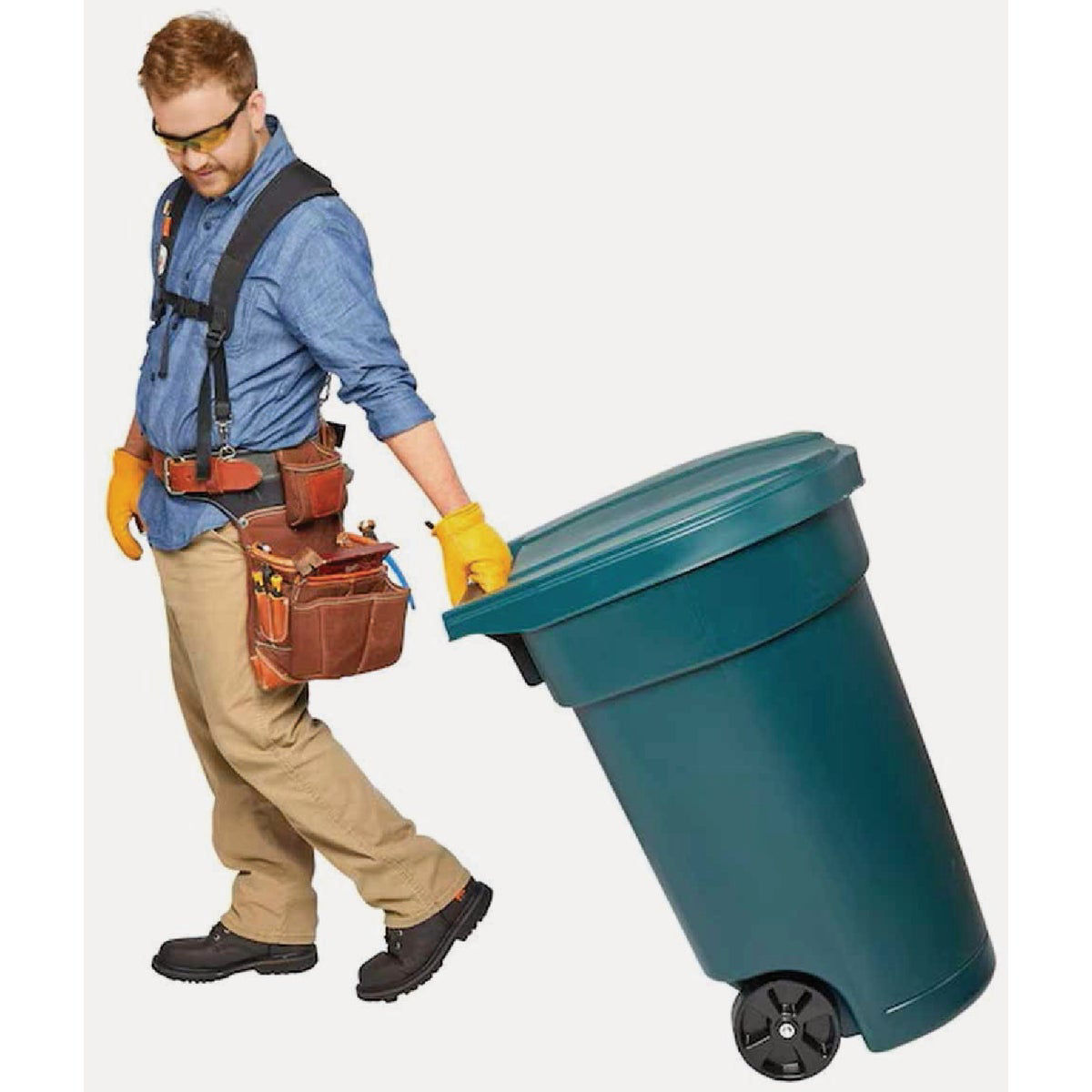 United Solutions 50 Gal. Green Plastic Wheeled Outdoor Trash Can with ...