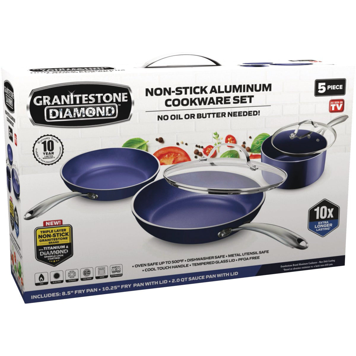 GraniteStone Diamond Blue Non-Stick Cookware Set (5-Piece) | Do it Best