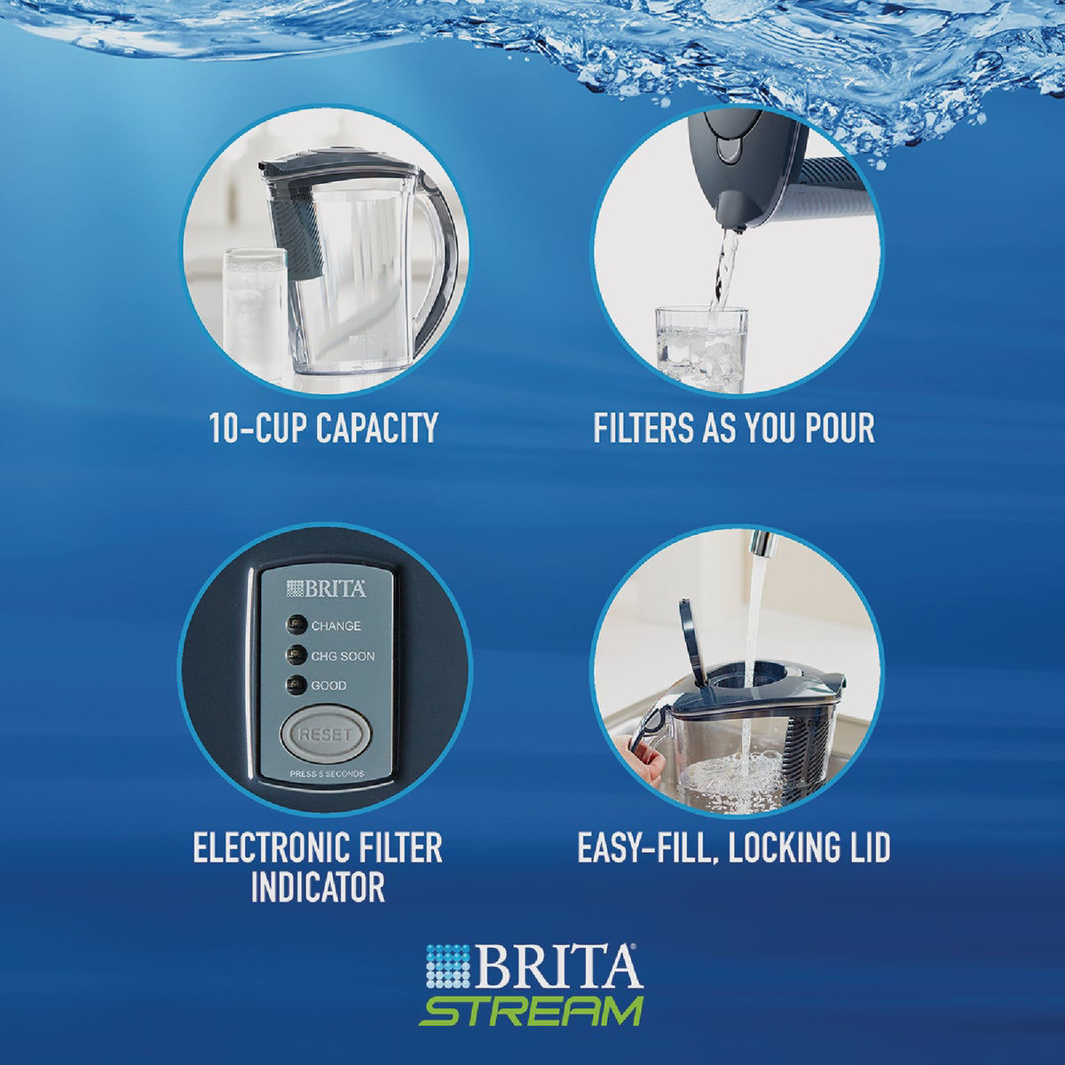 Brita Large Carbon Gray 10-Cup Filter-As-You-Pour Pitcher | Do it Best