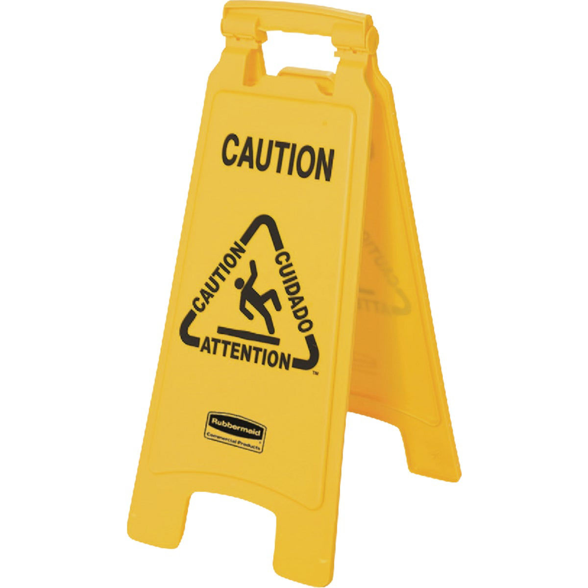 Rubbermaid Commercial 26 In. 2-Sided Yellow Multilingual Caution Sign ...