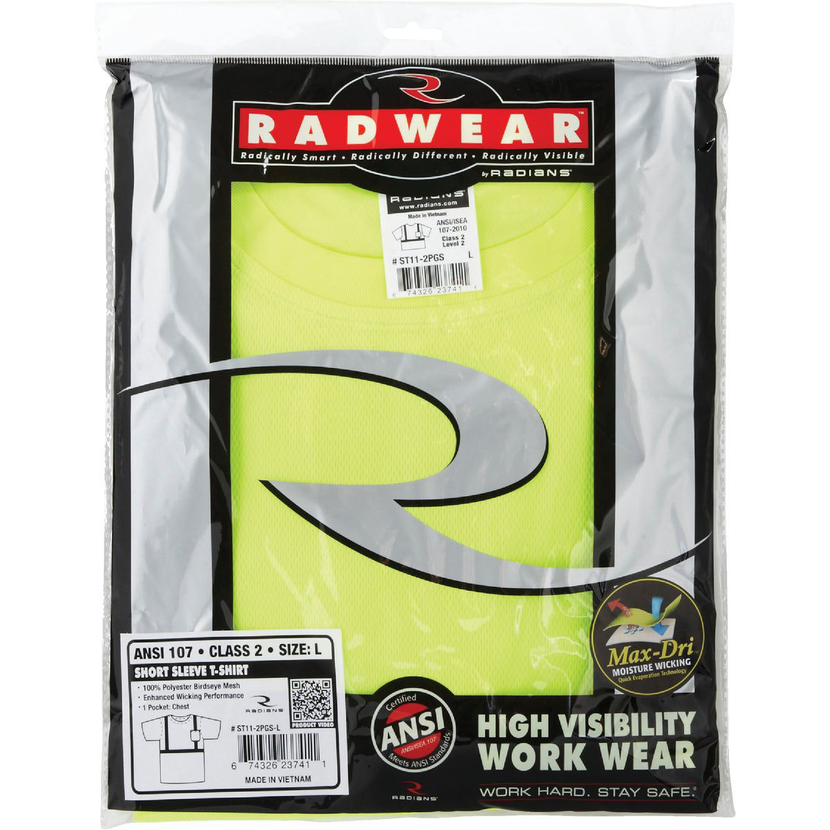 Radians Rad Wear ANSI Class 2 Hi Vis Green Safety T-Shirt Large | Do it ...