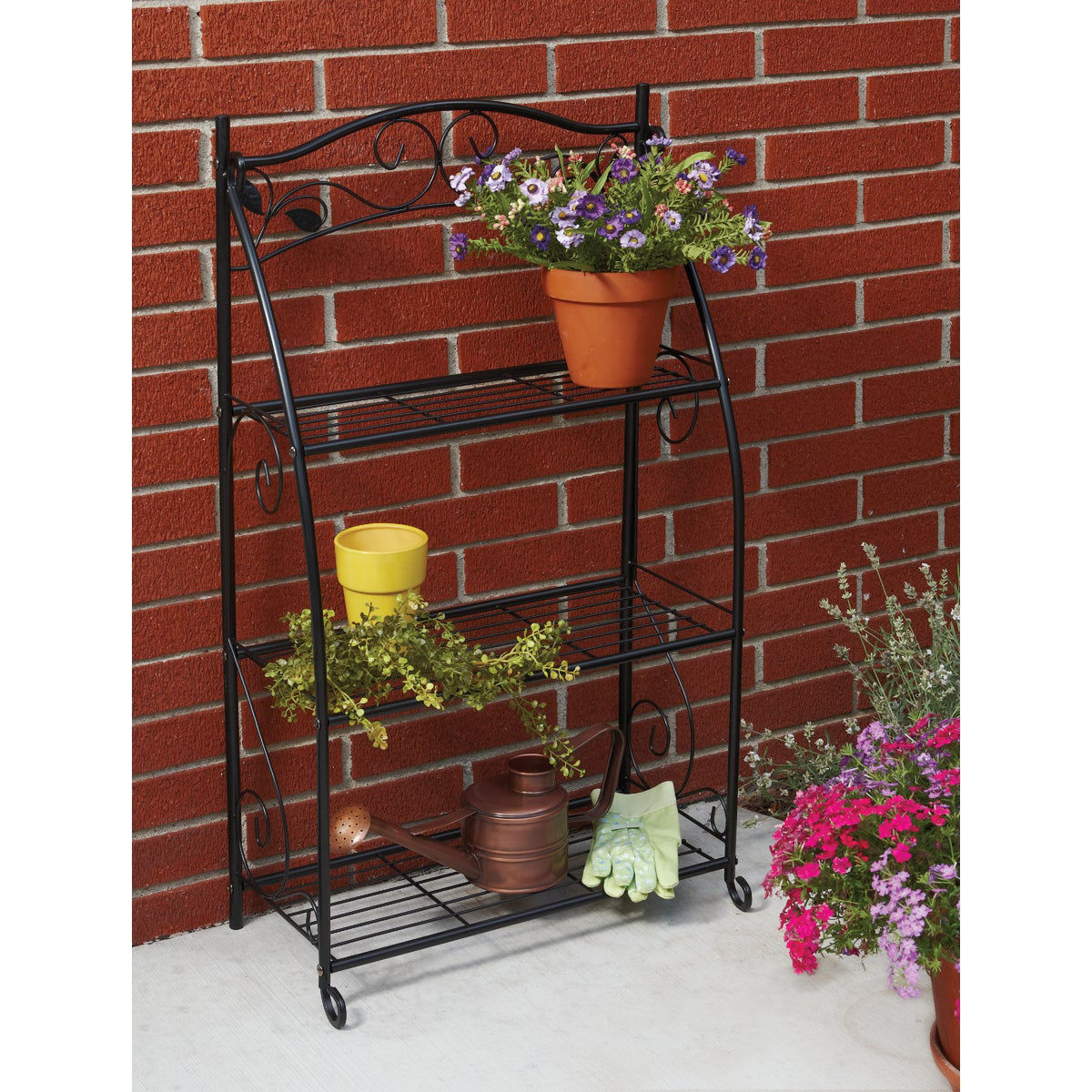 Best Garden Black Powder-Coat Steel 38 In. H. 3-Shelf Indoor/Outdoor ...