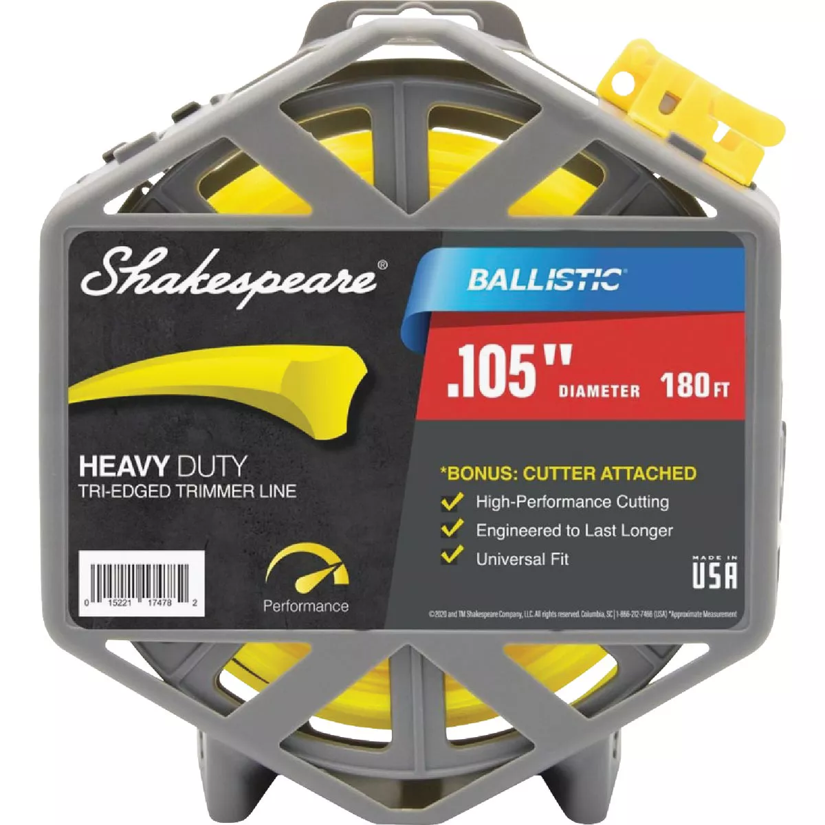 Shakespeare Ballistic 0.105 In.x 180 Ft. Tri-Edged Trimmer Line With ...