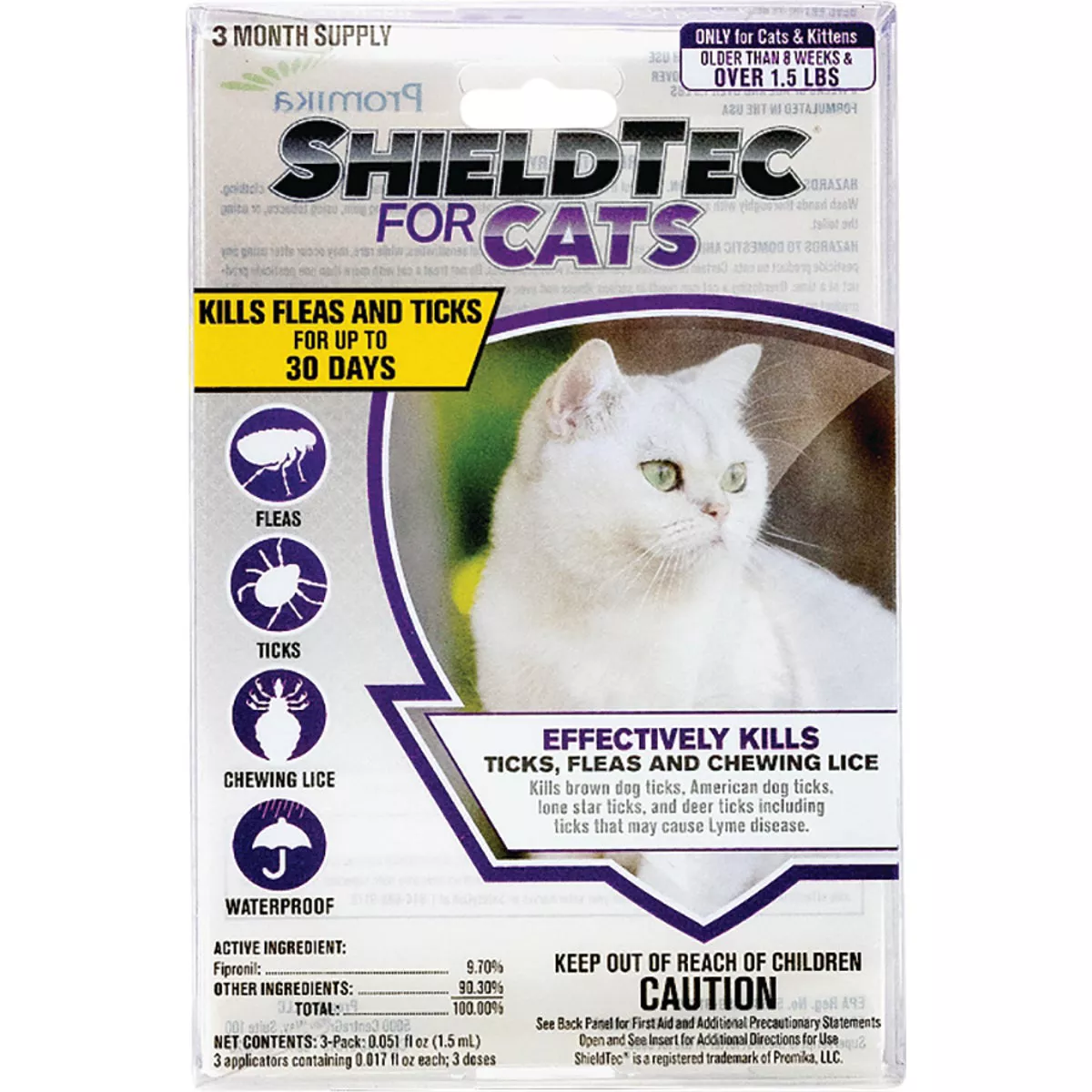 ShieldTec 3-Month Supply Flea & Tick Treatment For Cats Over 1-1/2 Lb ...