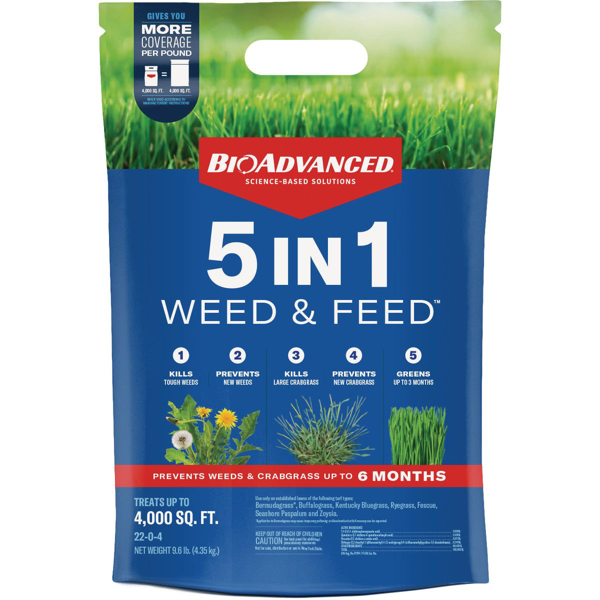 BioAdvanced 5-In-1 Weed & Feed 9.6 Lb. 4000 Sq. Ft. Lawn Fertilizer ...