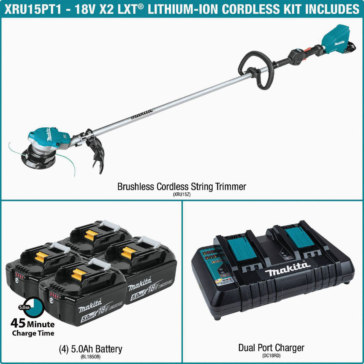 Makita 36V (18V X2) LXT Brushless String Trimmer Kit with 4 Batteries ...