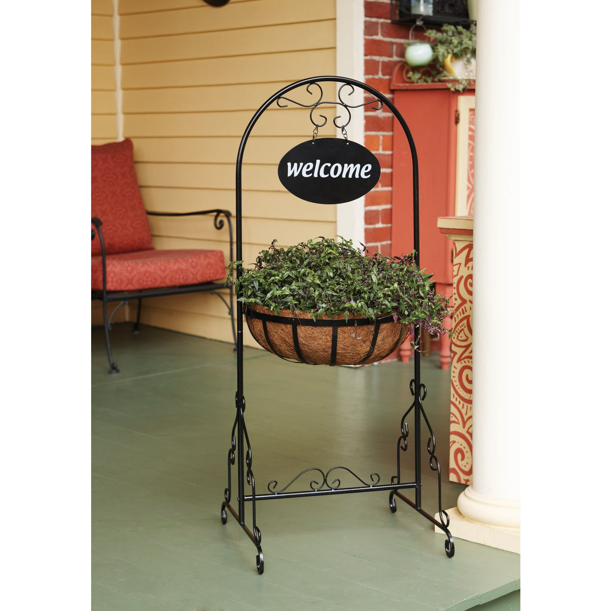 Best Garden Black Rust Resistant Steel 43 In. H. Welcome Plant Stand ...