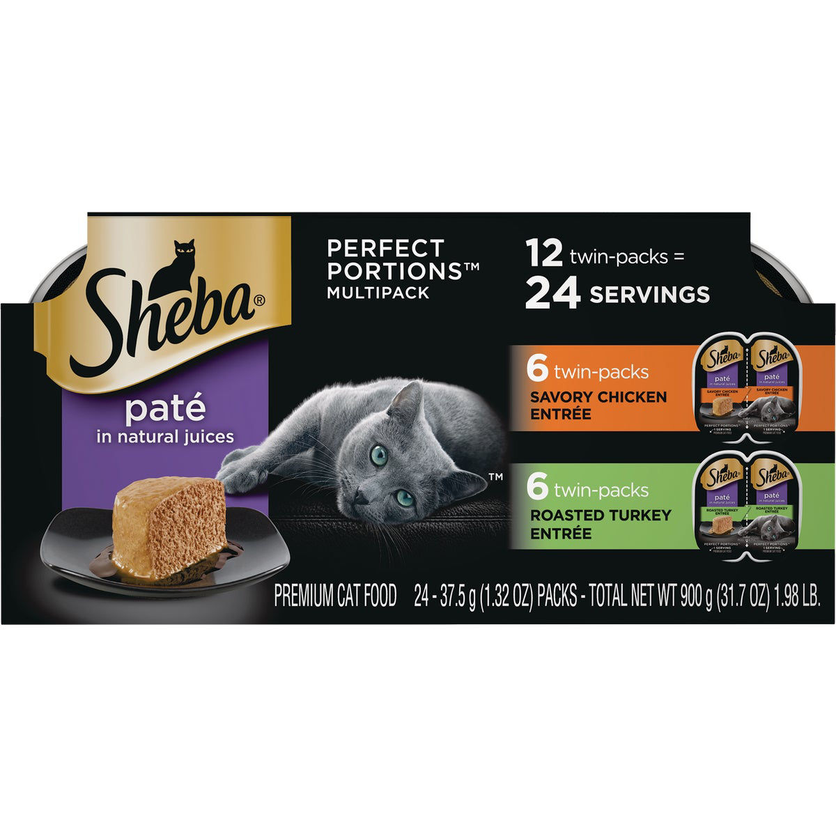 Sheba Perfect Portions Pate Adult Savory Chicken/Roasted Turkey Wet Cat ...