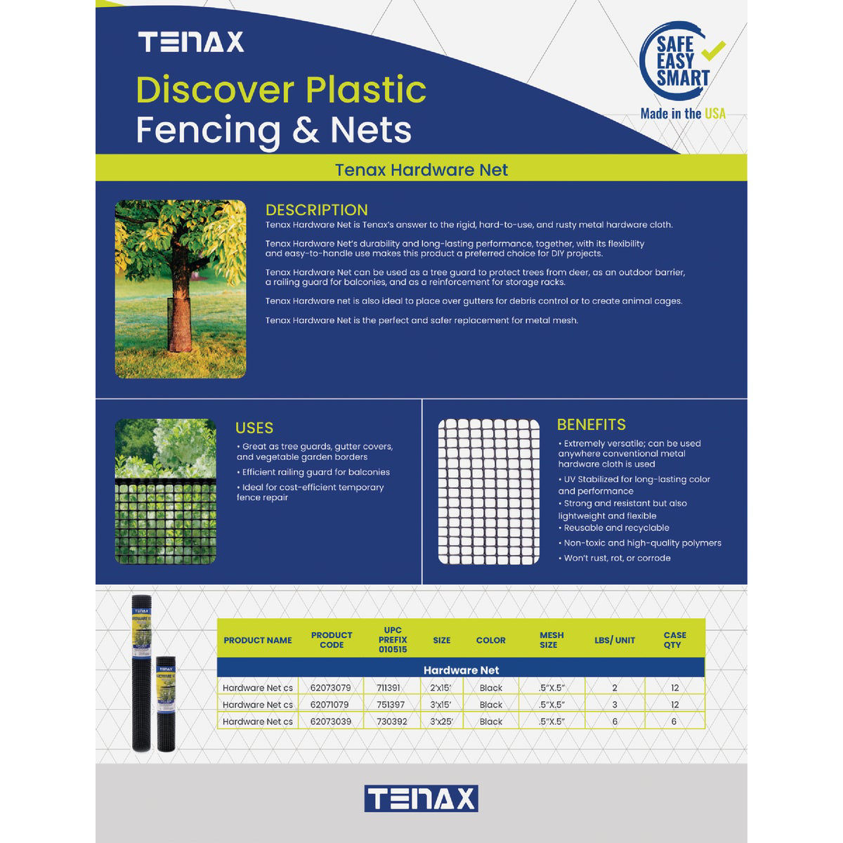 Tenax 2 Ft. H. x 15 Ft. L. Plastic Hardware Netting Garden Fence, Black ...
