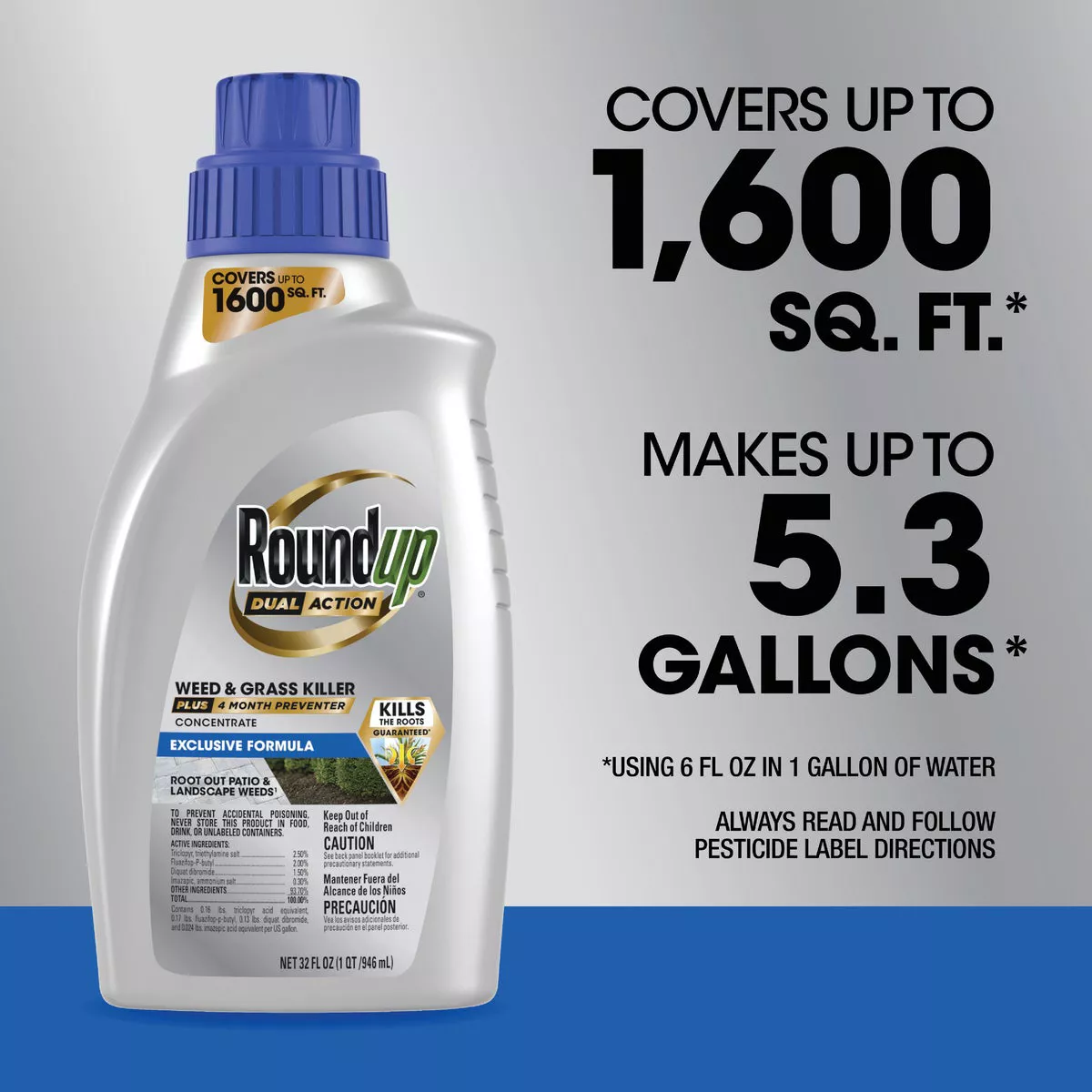 Roundup Dual Action 32 Oz. 1600 Sq. Ft. Concentrate Weed & Grass Killer ...