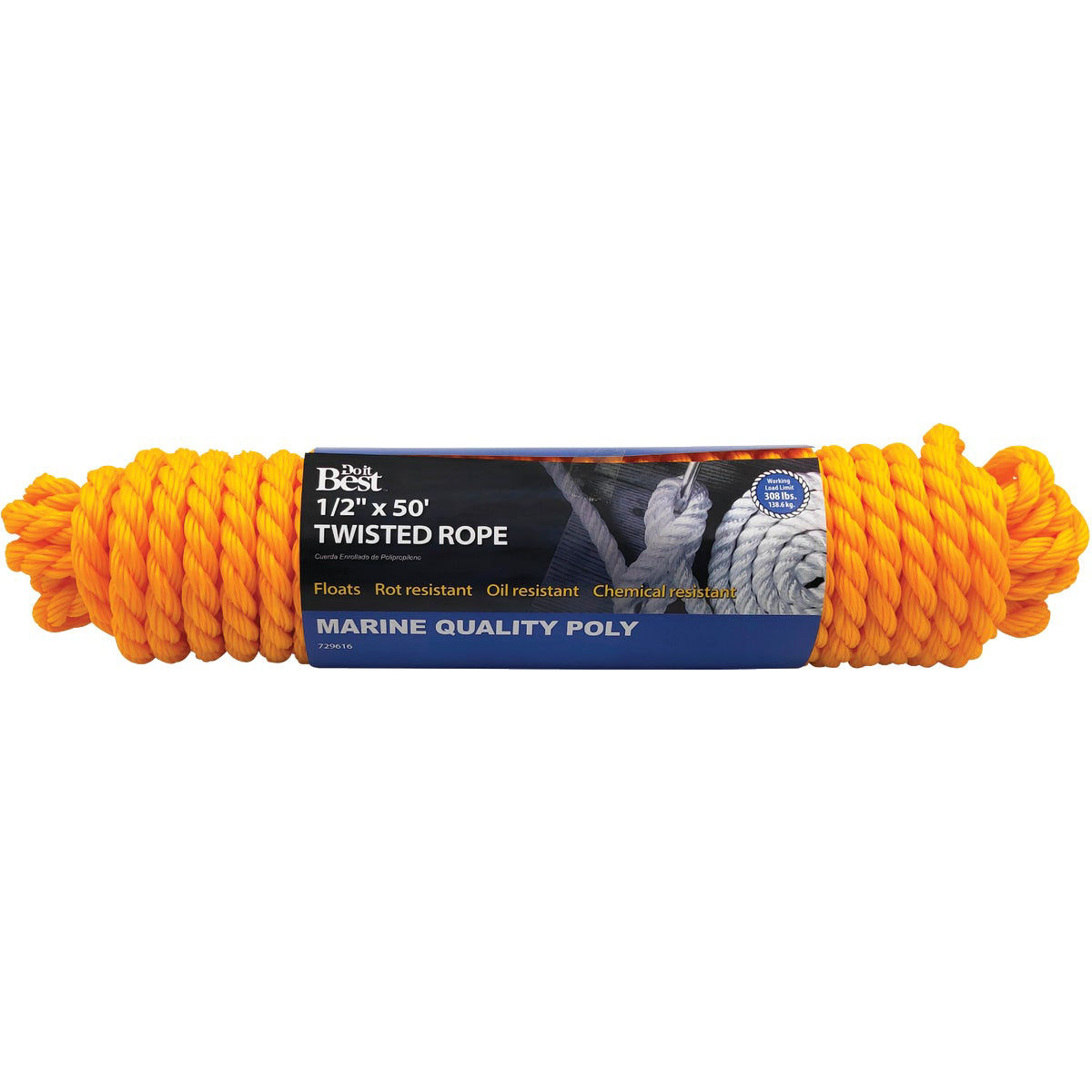 Do it Best 1/2 In. x 50 Ft. Yellow Twisted Polypropylene Packaged Rope ...