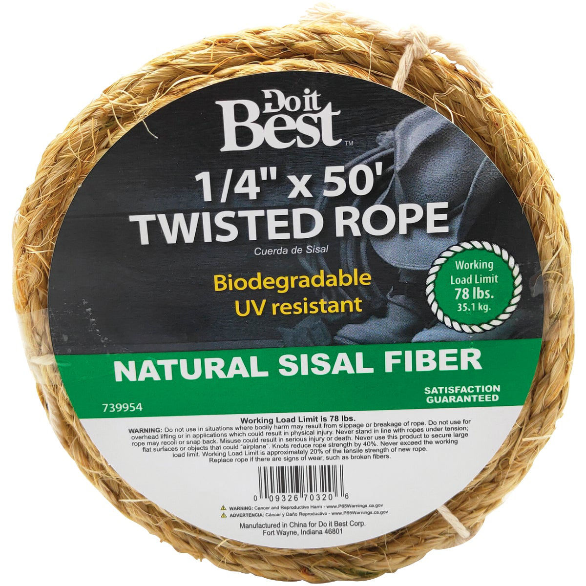 Do it Best 1/4 In. x 50 Ft. Natural Twisted Sisal Fiber Packaged Rope ...
