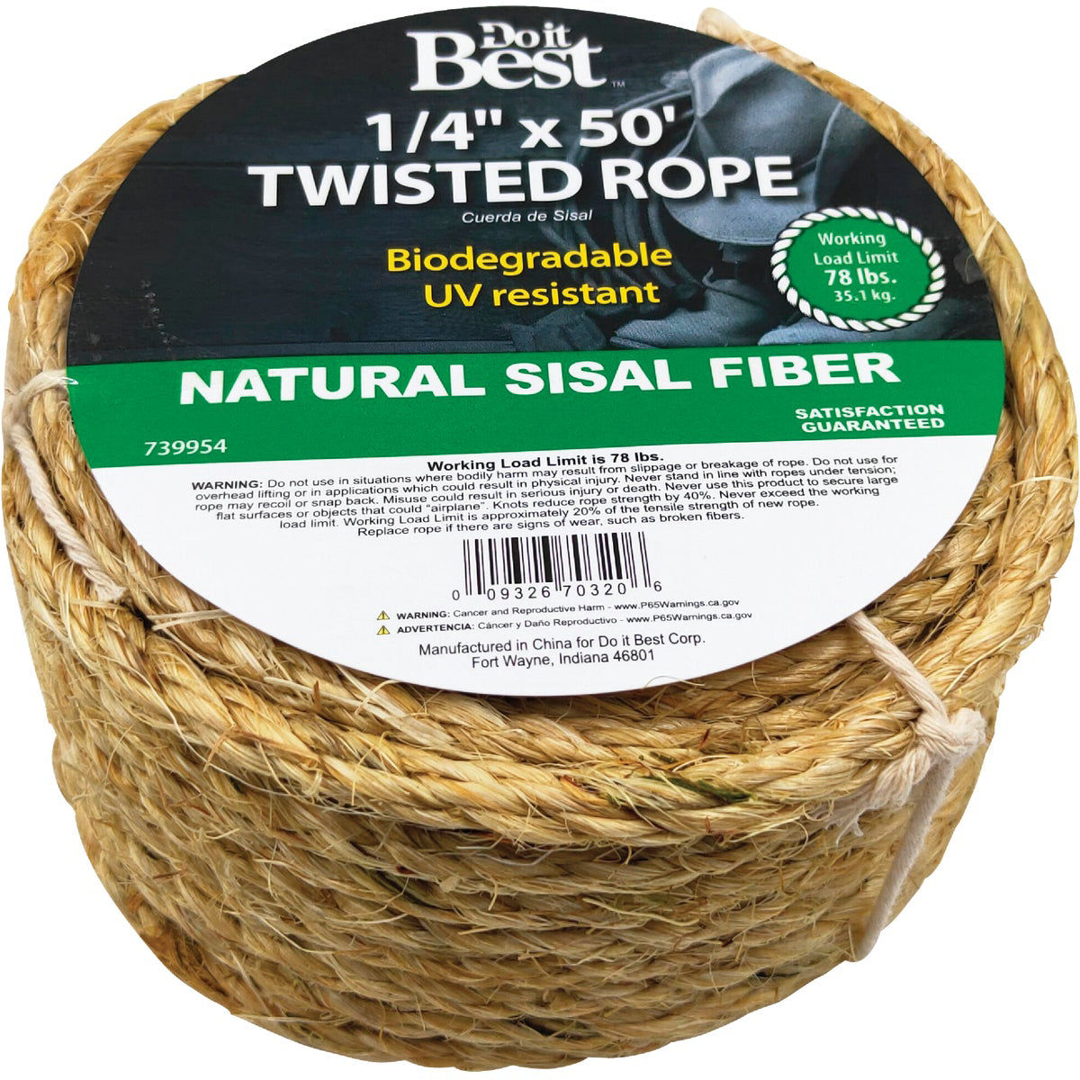 Do it Best 1/4 In. x 50 Ft. Natural Twisted Sisal Fiber Packaged Rope ...