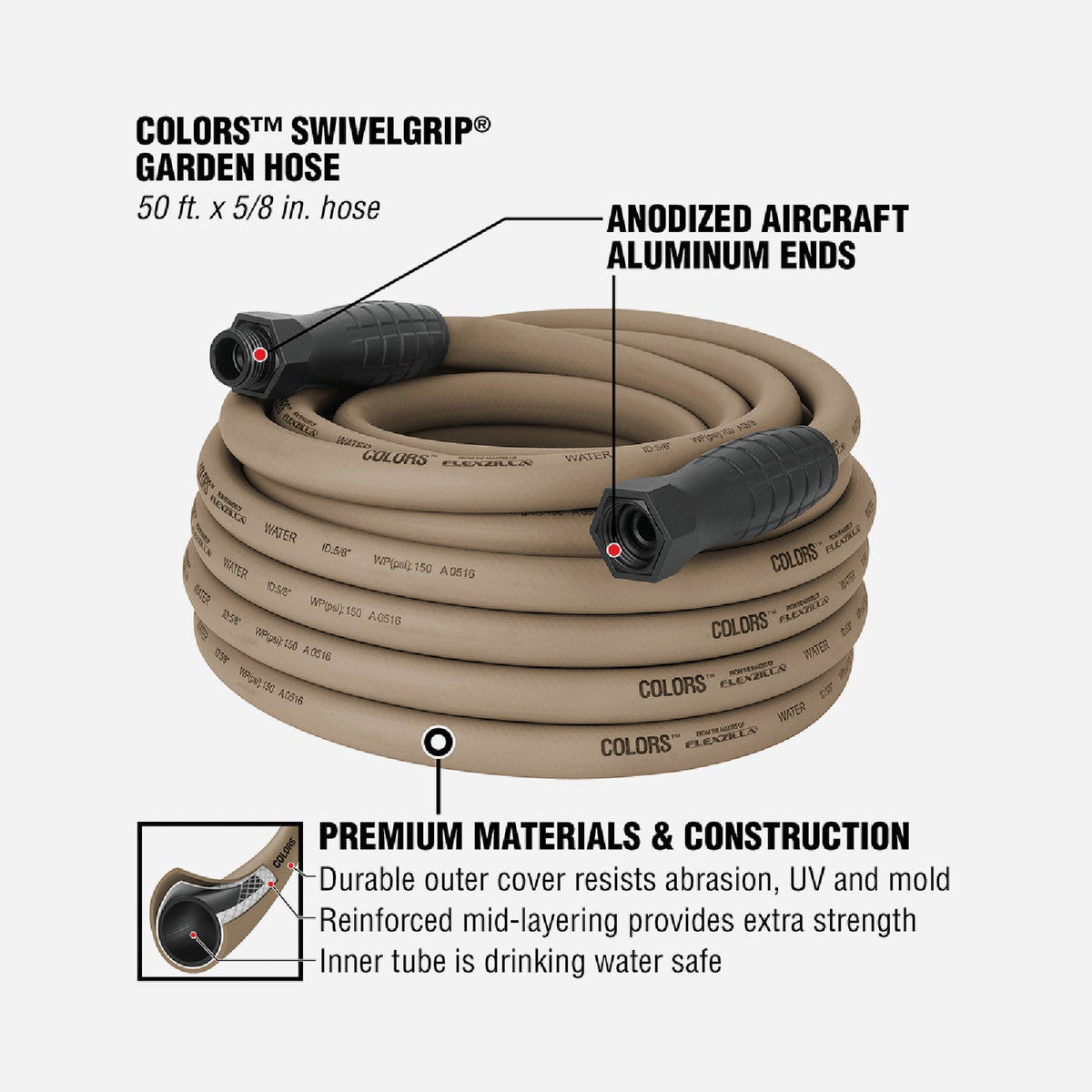 Flexzilla Colors 5/8 In. Dia. x 50 Ft. L. Drinking Water Safe Garden ...