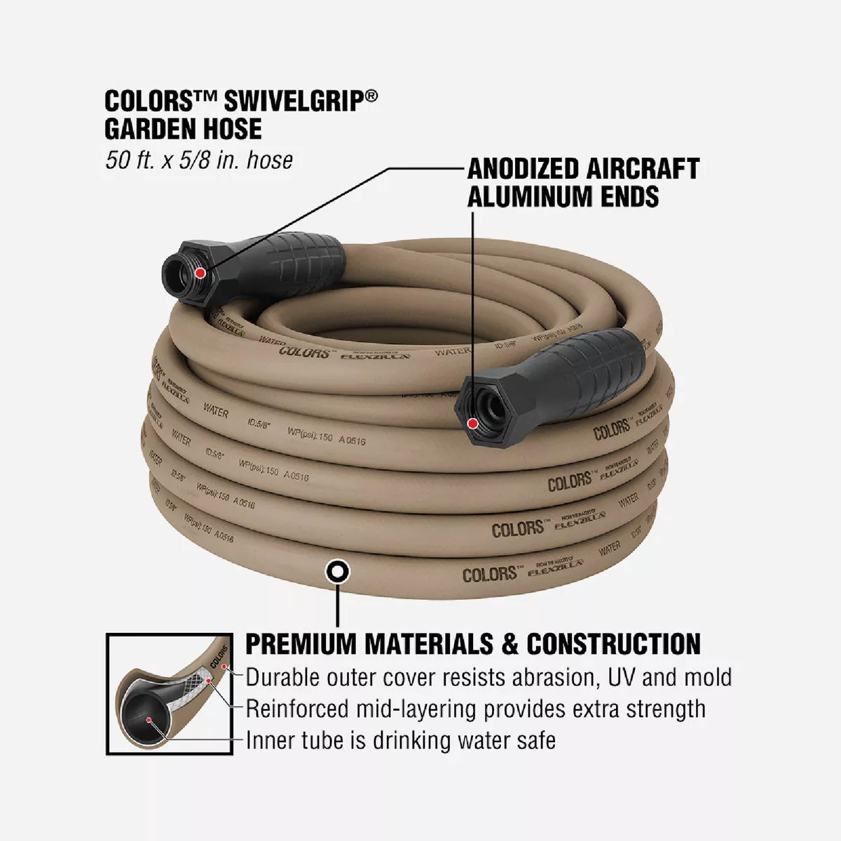 Flexzilla Colors 5/8 In. Dia. x 50 Ft. L. Drinking Water Safe Garden ...