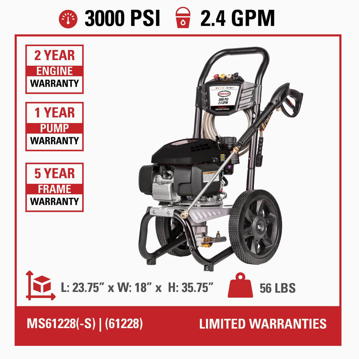 Simpson MegaShot 3000 psi 2.4 GPM Cold Water Gas Pressure Washer | Do ...