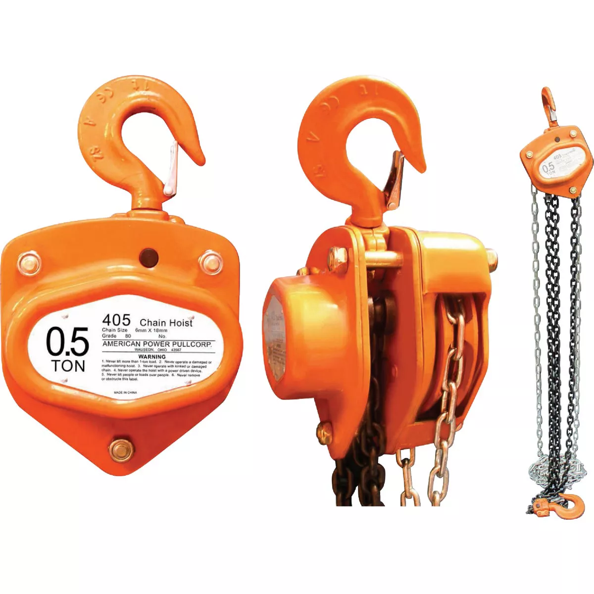 American Power Pull 1/2-Ton Capacity 10 Ft. Lift Manual Chain Hoist ...