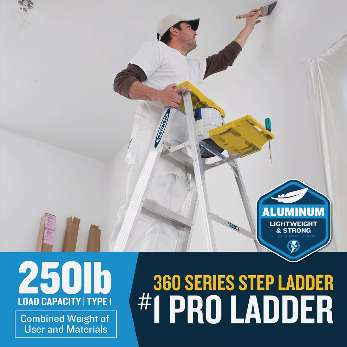Werner 6 Ft. Aluminum Step Ladder with 250 Lb. Load Capacity Type I ...