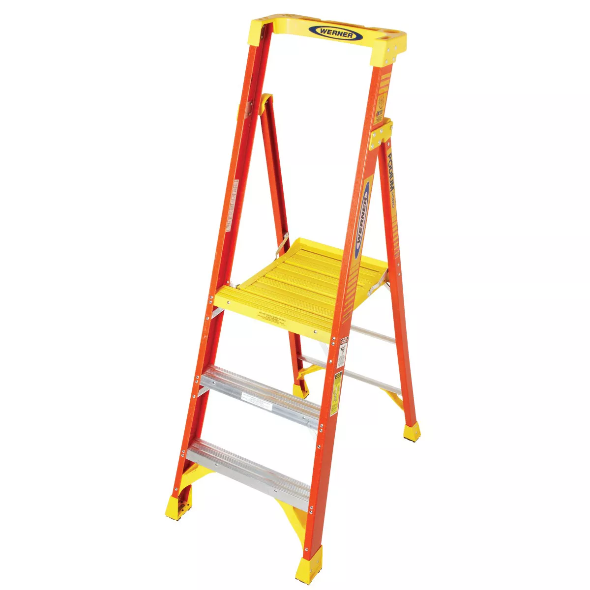 Werner 9 Ft. Reach Fiberglass Podium Ladder with 300 Lb. Load Capacity Type IA Ladder Rating ...