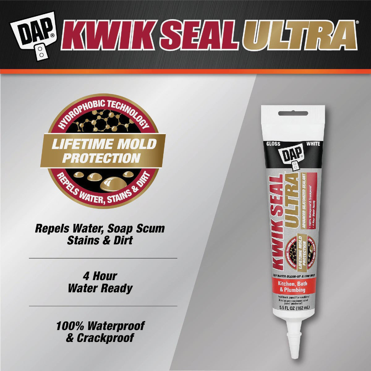 DAP KWIK SEAL ULTRA 5.5 Oz. Clear Siliconized Kitchen & Bath Sealant ...