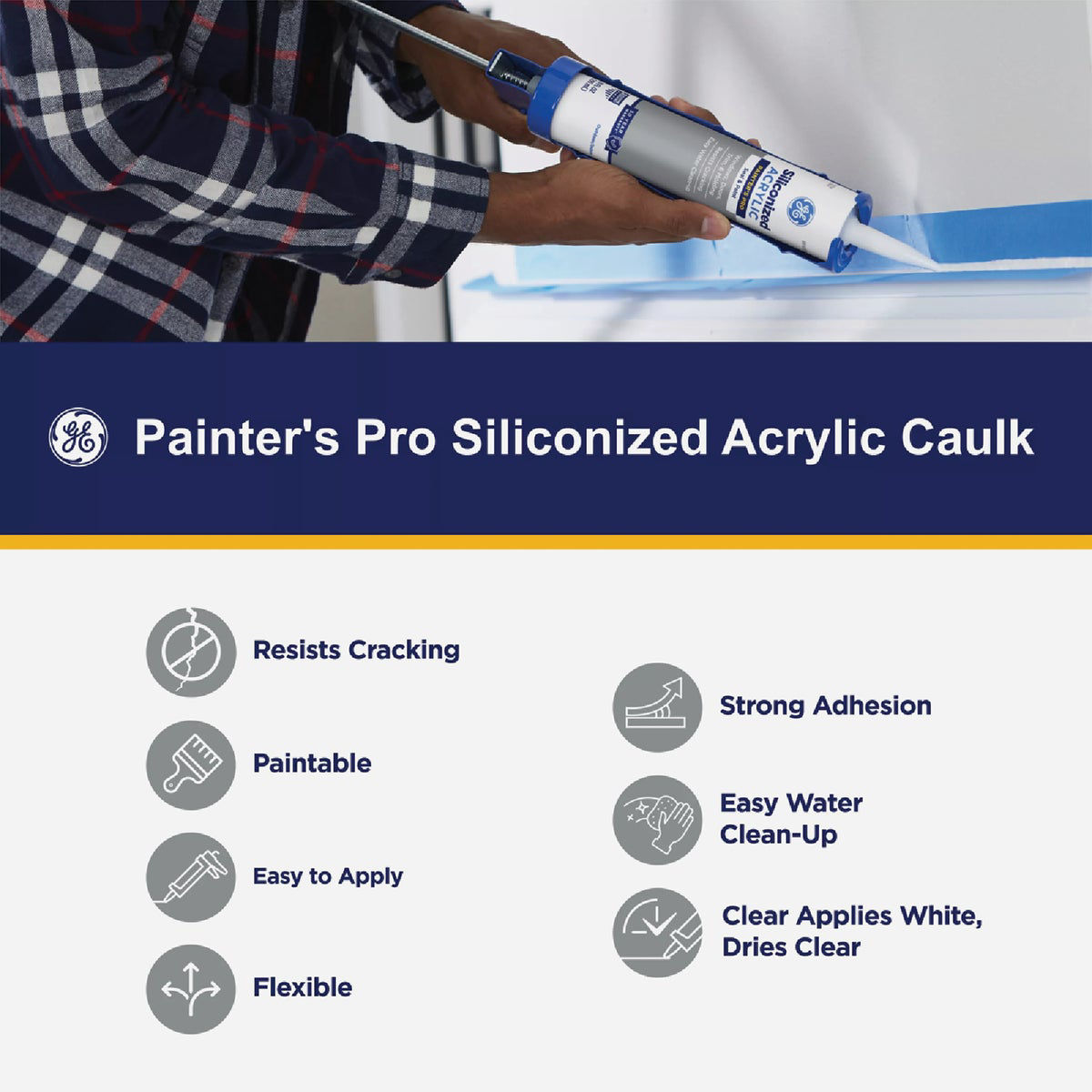 GE Siliconized Acrylic Painters Pro Seal & Paint Sealant, White, 10 Oz ...