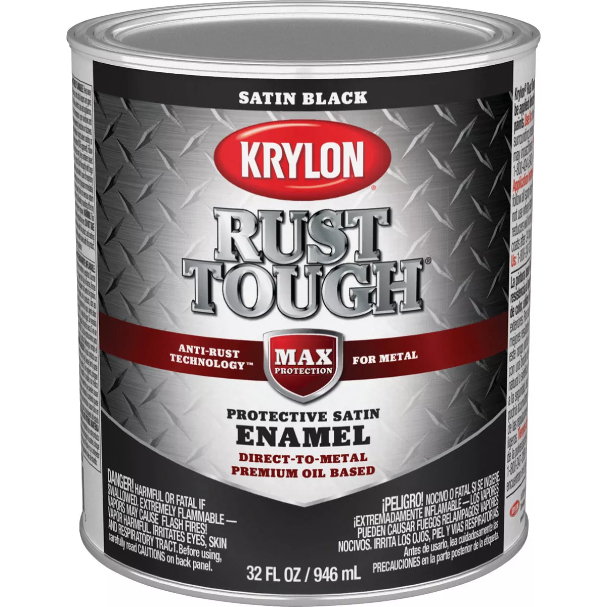 Krylon Rust Tough DTM Oil-Based Satin Rust Control Enamel, Black, 1 Qt ...