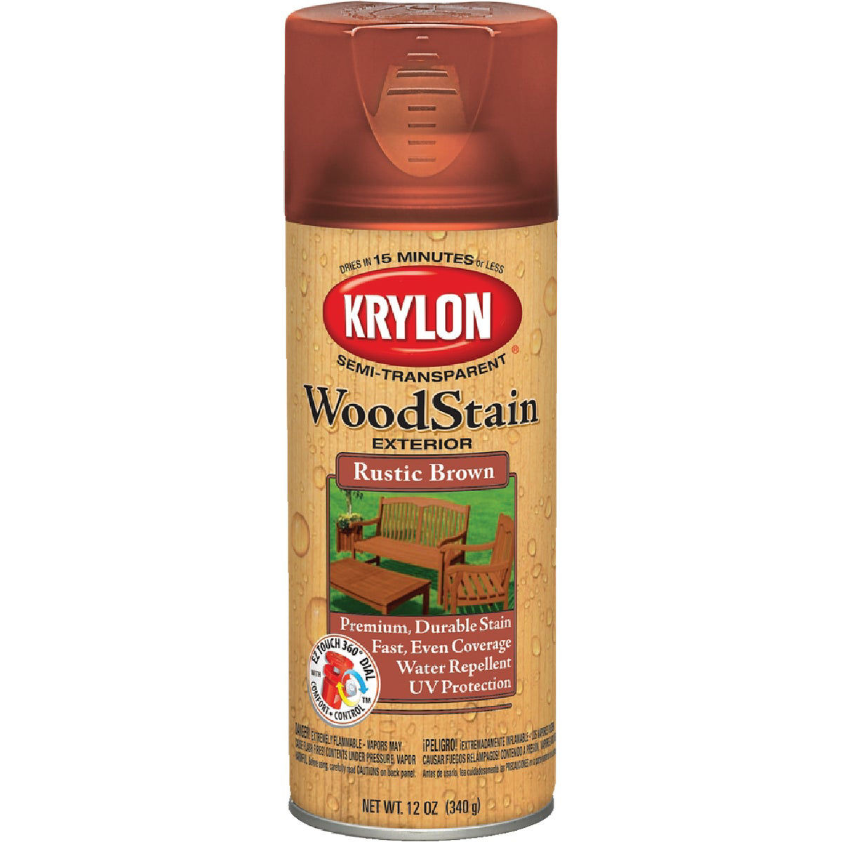 Krylon 12 Oz. Exterior Semi-Transparent Wood Stain Spray, Rustic Brown ...