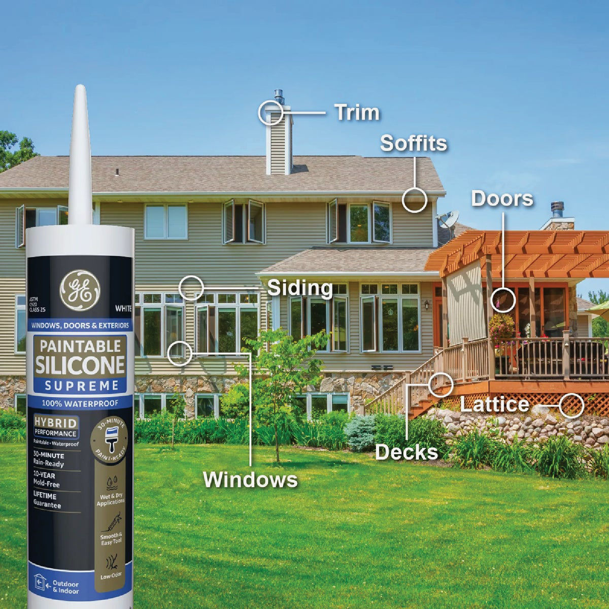 GE Supreme Paintable Silicone Window & Door Sealant, White, 9.5 Oz ...
