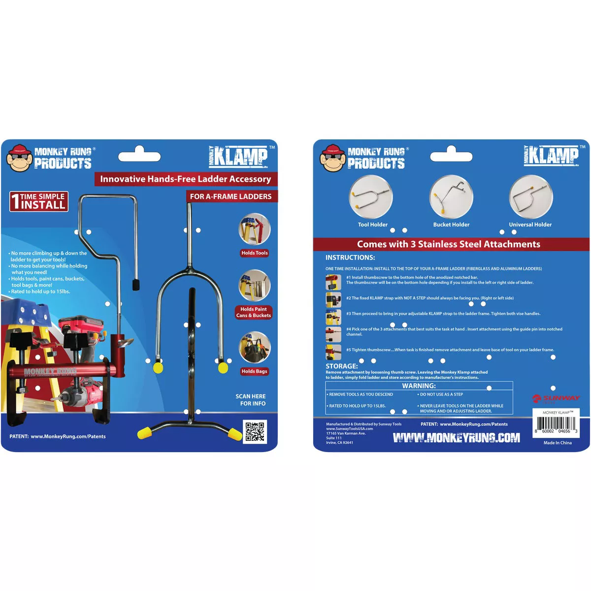 Monkey Rung Monkey Klamp Hands-Free Ladder Accessory for A-Frame Step ...